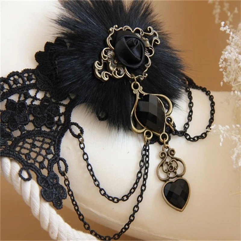 Colier tip choker dantela, Gothic, marime reglabila, Negru Grant - eMAG.ro
