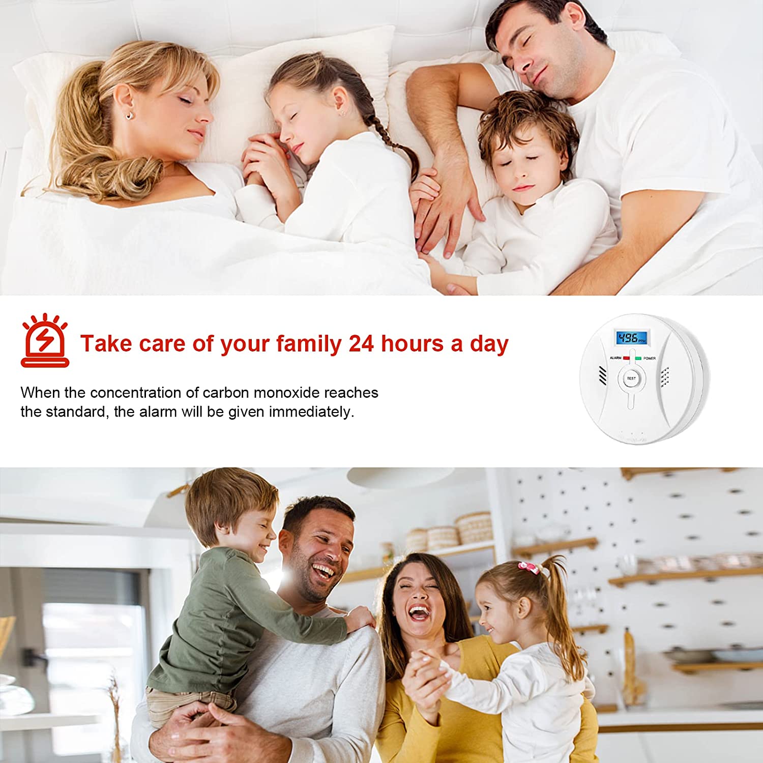 Alarma de fum cu monoxid de carbon 2 in 1, pachet de 2, senzor de ...