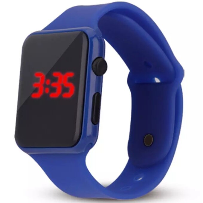 Ceas digital, Unisex, Plastic/Silicon, Quart, 25 cm, Negru/Albastru ...