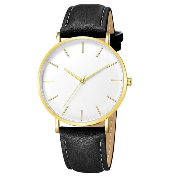 Ceas barbati, Otel inoxidabil/Piele sintetica, Negru/Auriu - eMAG.ro