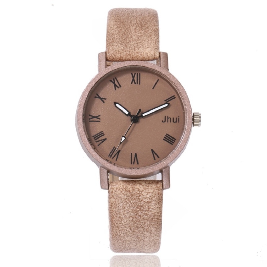 Ceas dama, JHUI, Inox/Piele, Mecanism Quartz, 21.5 cm, Maro deschis ...