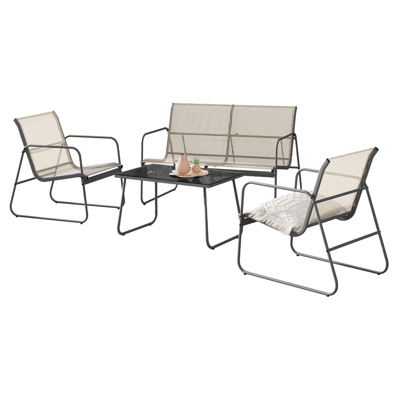 Set mobila de gradina Frunimo cu 2 fotoliu si Canapea si masuta ...