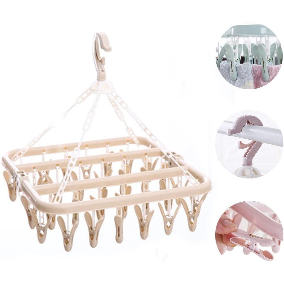 Uscator de rufe, Plastic, Pliabil, 32 cleme, Alb/Bej - eMAG.ro