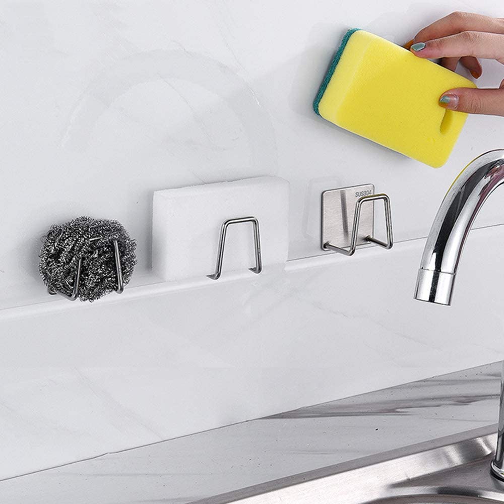 Set 4 suporturi burete baie, Inox, Autoadeziv, Argintiu - eMAG.ro