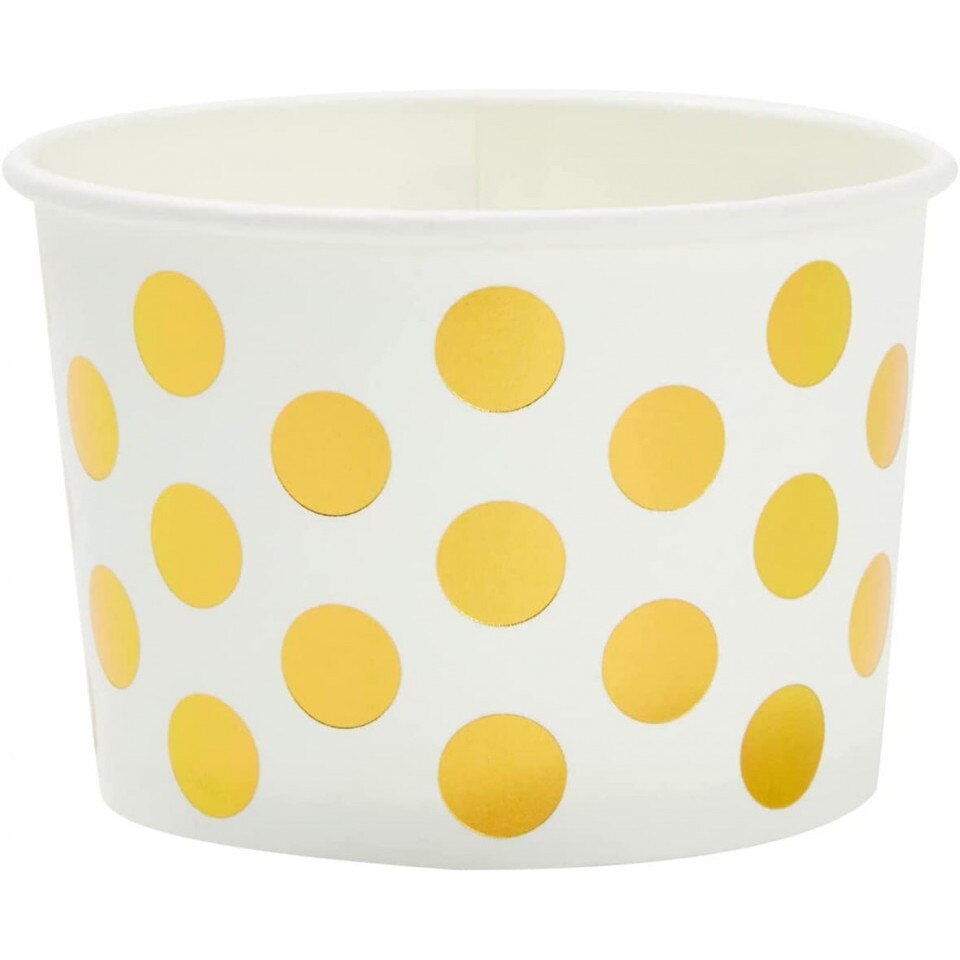 Set de 50 cupe pentru inghetata Blue Panda, hartie, alb/auriu, 8,9 x 5 ...