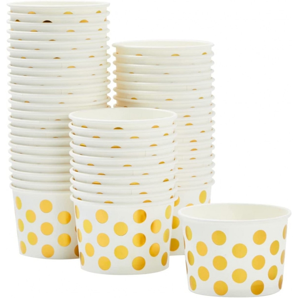Set de 50 cupe pentru inghetata Blue Panda, hartie, alb/auriu, 8,9 x 5 ...