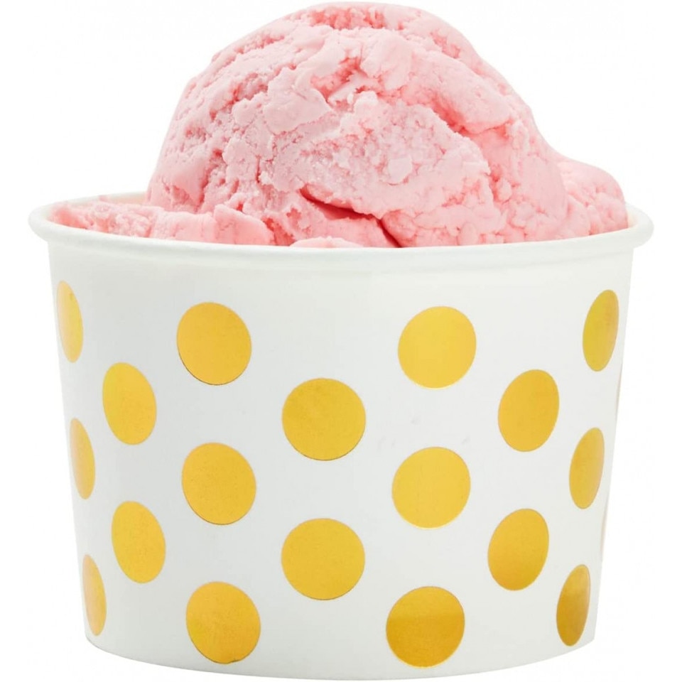 Set de 50 cupe pentru inghetata Blue Panda, hartie, alb/auriu, 8,9 x 5 ...