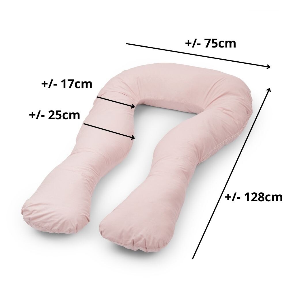 Възглавница за бременни за хранене и спане U образна кроасан розов цвят Emag Bg