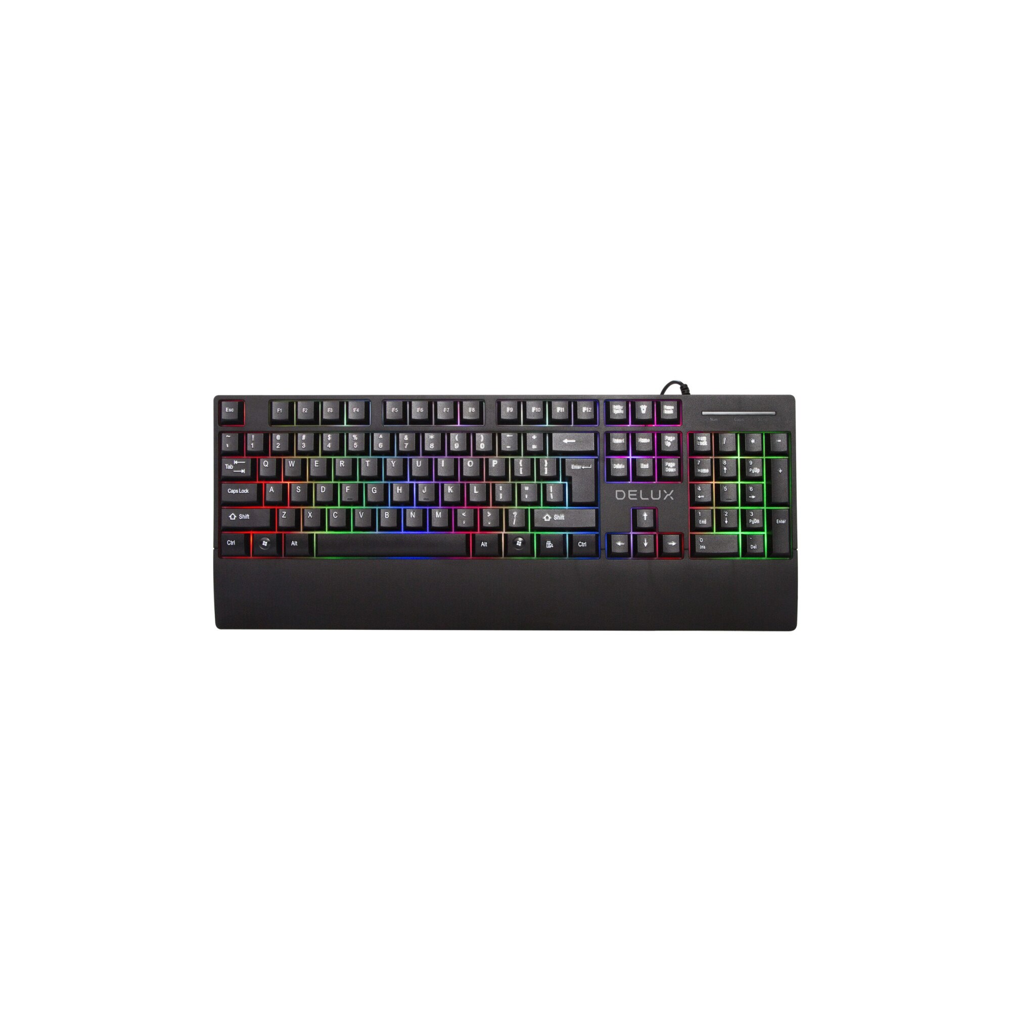 Tastatura DELUX, cu fir, 104 taste, format standard, 7 RGB backlit, USB ...