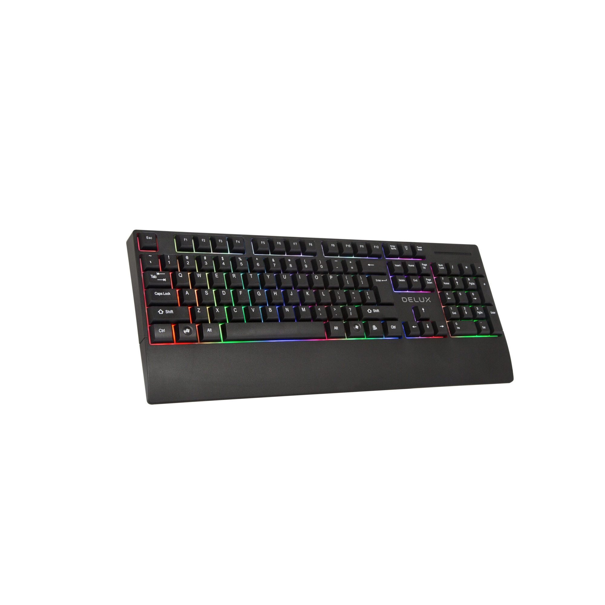 Tastatura DELUX, cu fir, 104 taste, format standard, 7 RGB backlit, USB ...