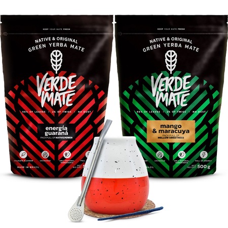 Сервиз за чай с червена кана и бомбила, Yerba Mate, 2 x Green Mate ...