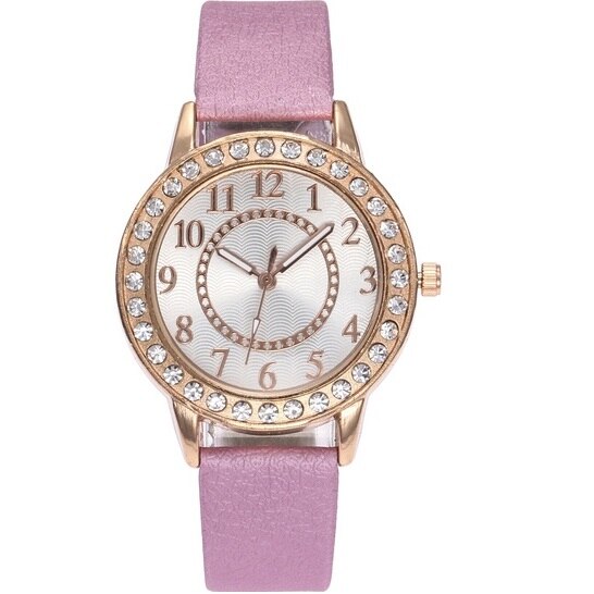 Ceas de mana dama, Inox/Piele artificiala, Roz/Auriu - eMAG.ro