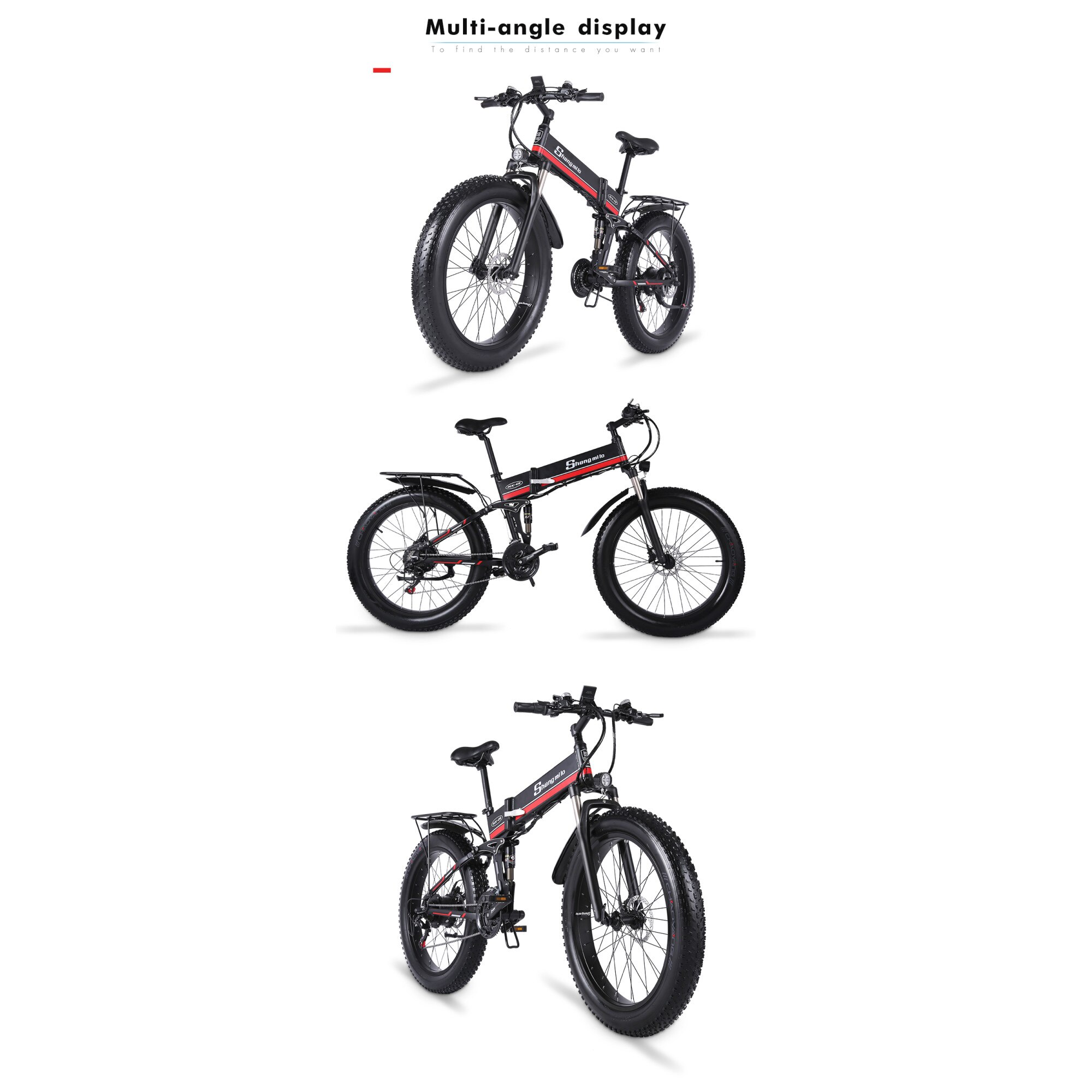 Електронен велосипед MX01, Shengmilo, сгъваем, 1000 W, 26", 40 км/ч, 7 скорости, червен - eMAG.bg