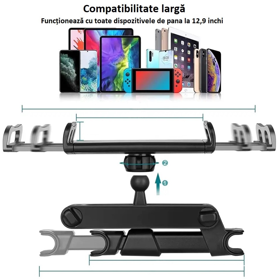 Suport auto cu fixare pe tetiera ajustabil pentru smartphone sau ...