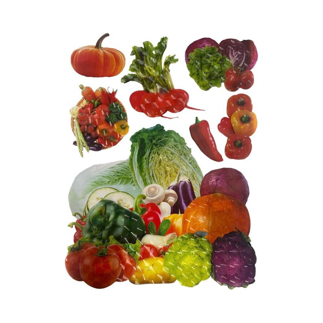 Set stickere decorative de perete 3D, cos cu legume, 42 x 32 cm ...