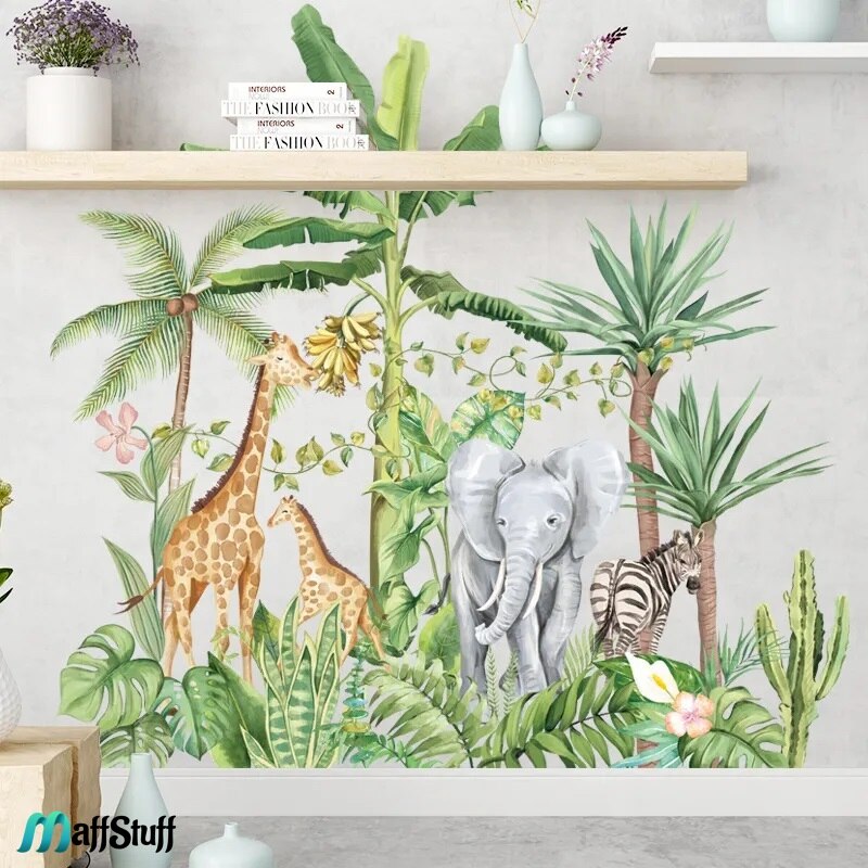 Sticker Decorativ Pentru Perete, Plante Tropicale si Animale Salbatice ...