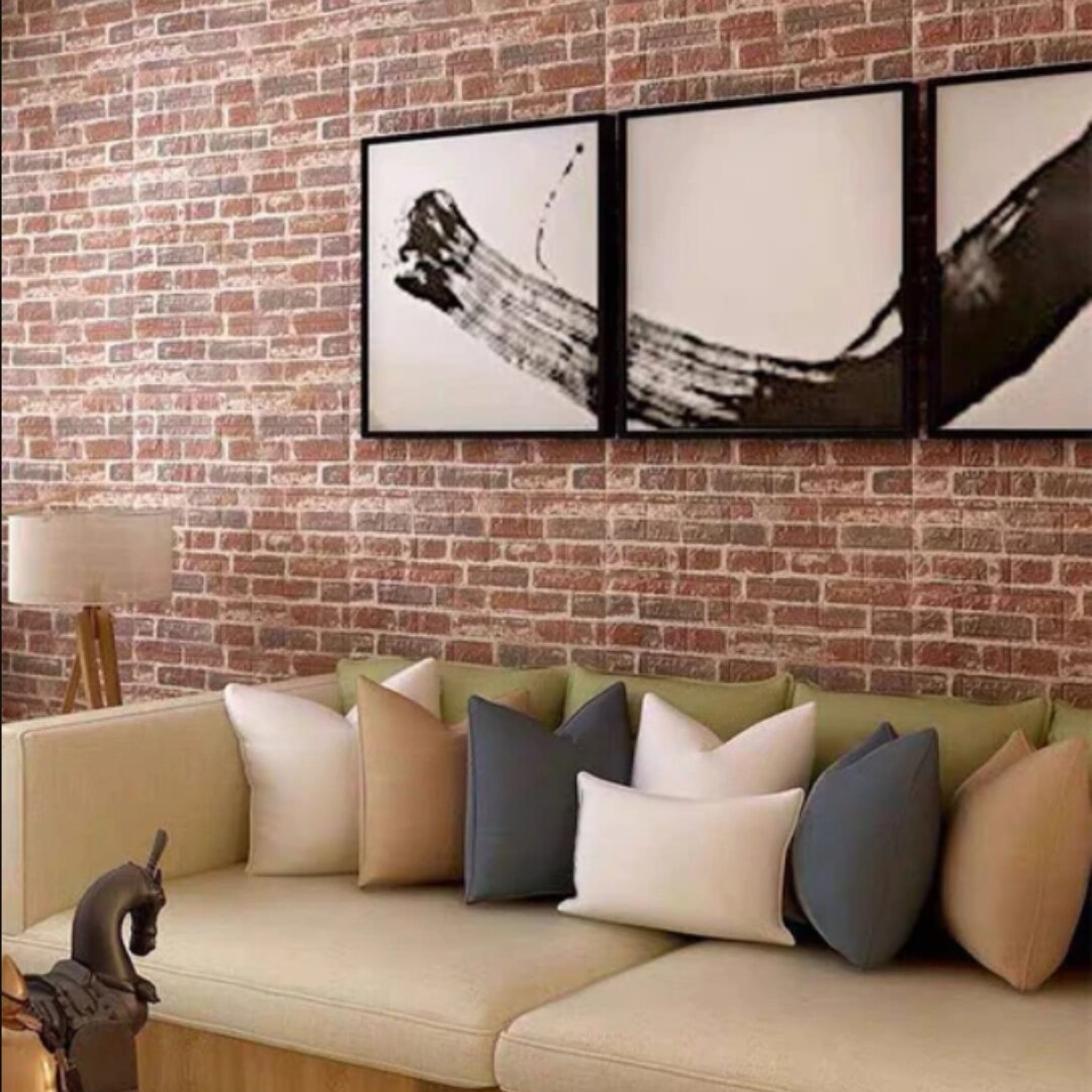 Set 10 x Tapet Spuma 3D Autoadeziv, Model Caramida, 77cm x 70cm, Eco ...