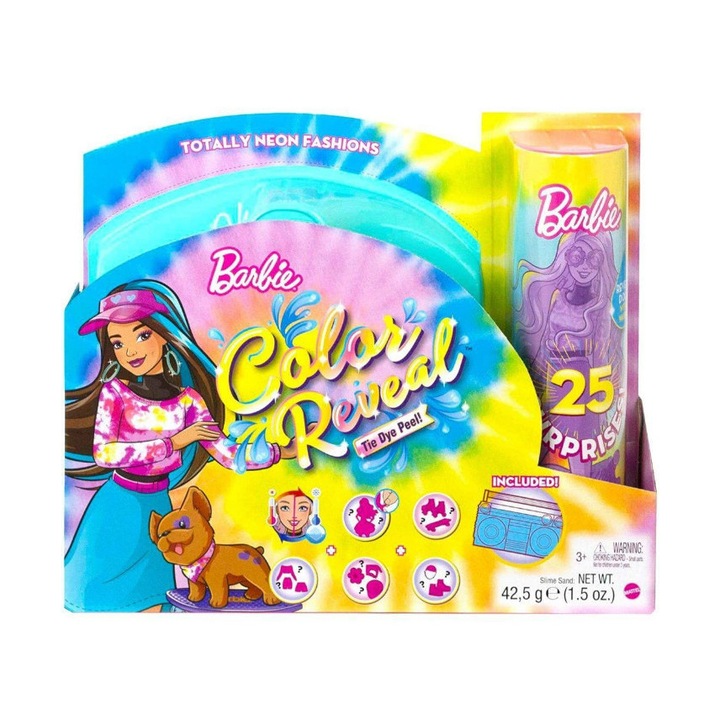 Papusa Barbie satena, Color Reveal - Neon Fashion, 25 accesorii - eMAG.ro
