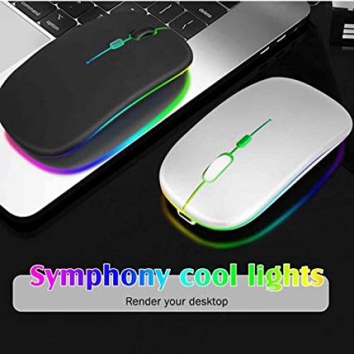 Mouse wireless, Bluetooth, USB, 2.4Ghz, 1600 dpi, LED RGB, KINSI, Alb ...