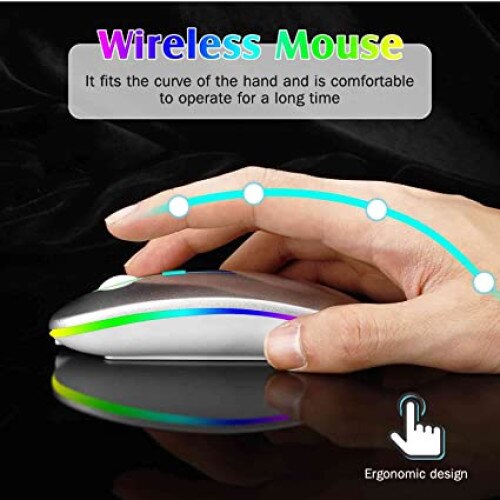 Mouse wireless, Bluetooth, USB, 2.4Ghz, 1600 dpi, LED RGB, KINSI, Alb ...
