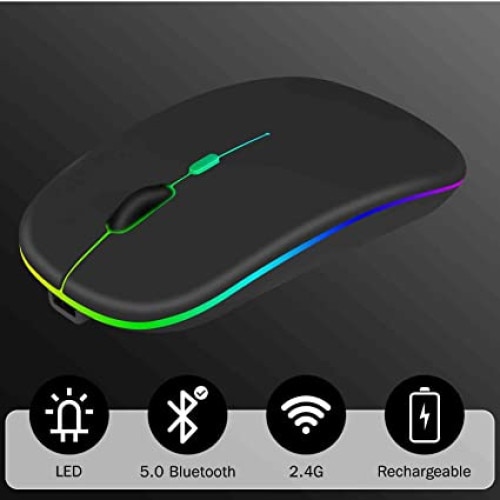 Vezeték nélküli egér, Bluetooth, USB, 2,4 Ghz, 1600 dpi, LED RGB, KINSI ...