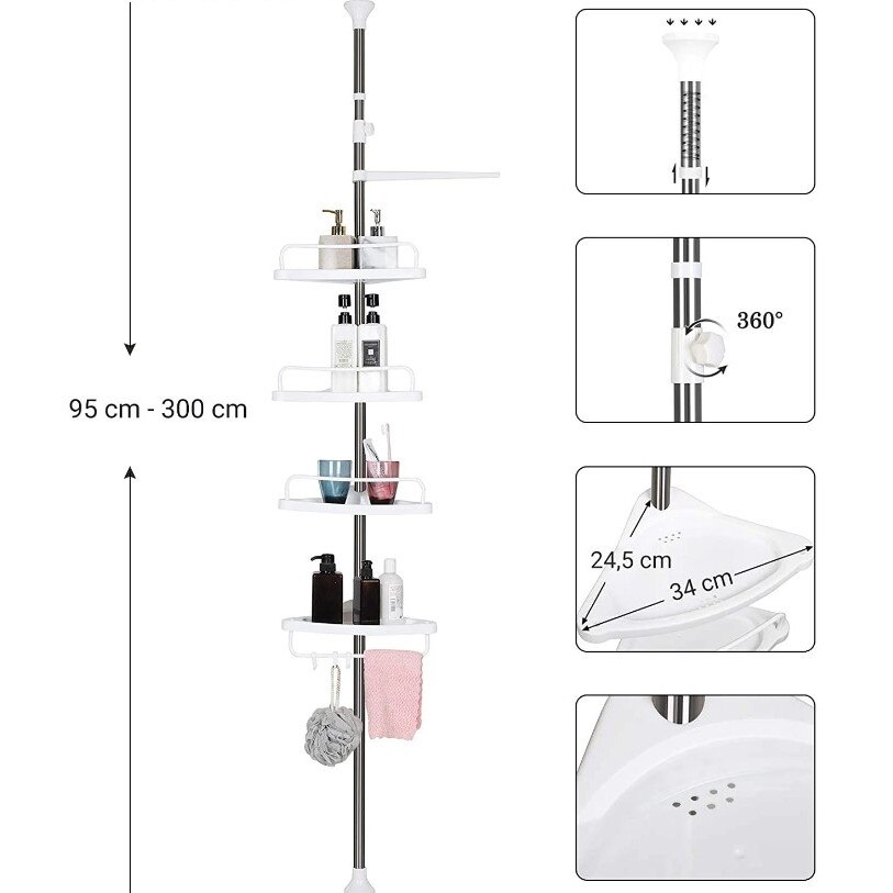 Raft de dus reglabil pe inaltime, 4 rafturi, Inox, Argintiu/Alb - eMAG.ro