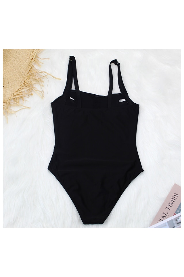 Цял дамски бански, класически модел, щампа на райе, размер S, черен, EFAYN - eMAG.bg