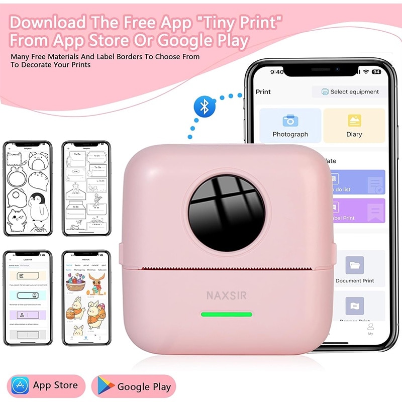 Mini imprimanta termica si 10 role hartie 57x25mm, cu stilouri colorate ...