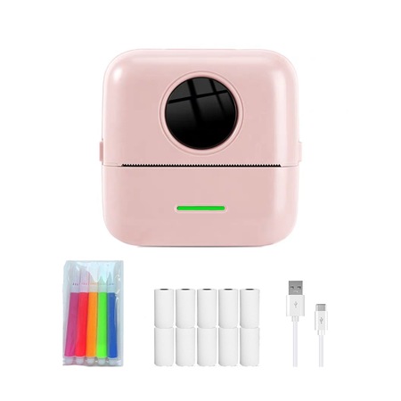 Mini imprimanta termica si 10 role hartie 57x25mm, cu stilouri colorate ...