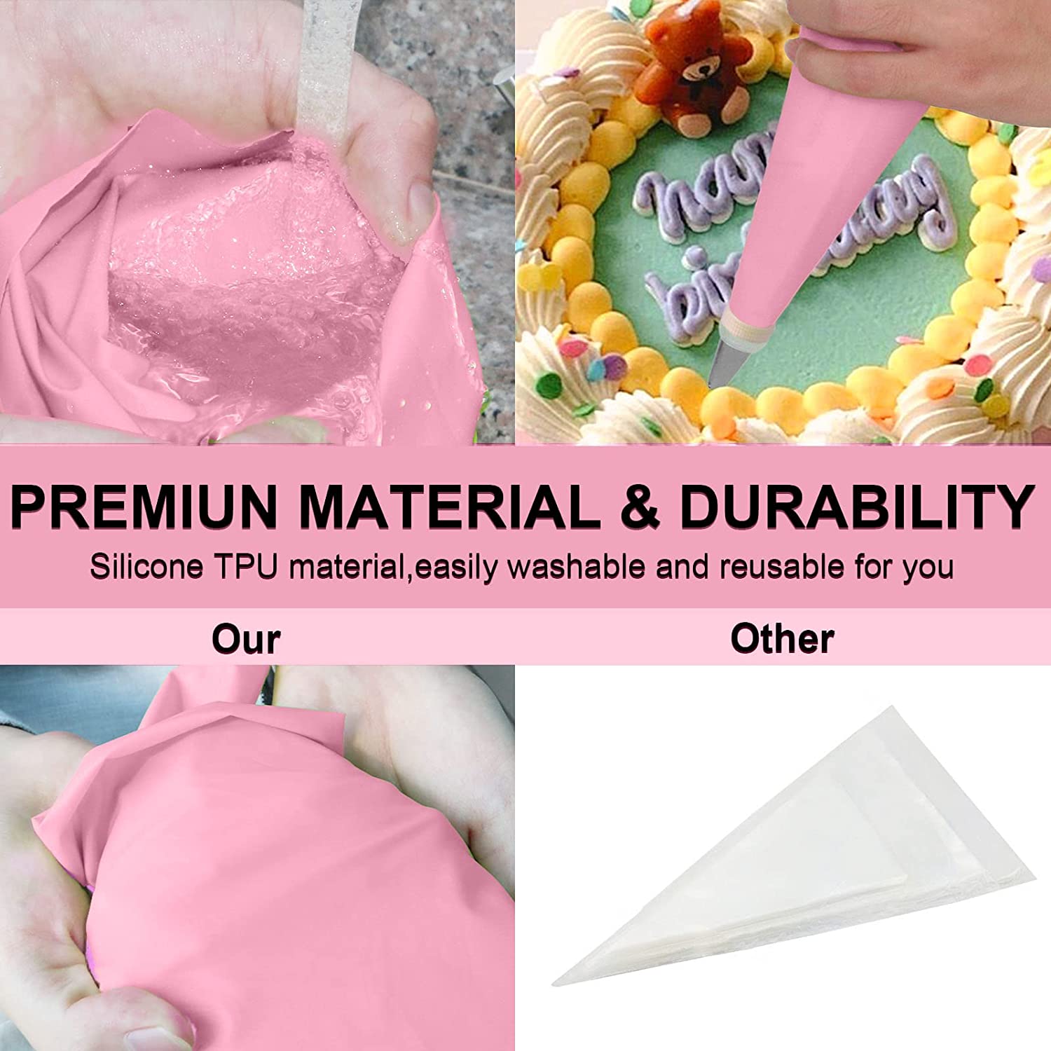 Set pungi si varfuri de glazura, Sooye, Roz/Argintiu - eMAG.ro