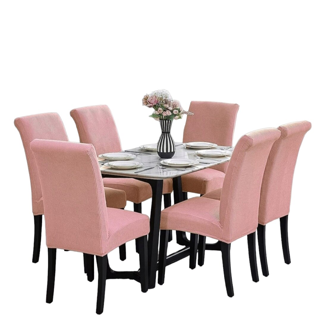 Set 6 Huse Scaun Universale, Din Bumbac Embosat, Roz Pudra, 40x40x50 cm ...