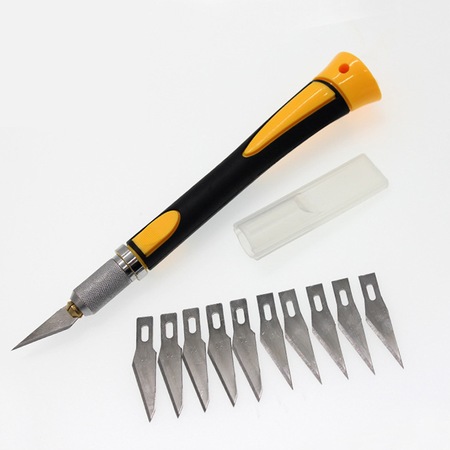 Cutter de precizie si 10 lame, Negru/Galben - eMAG.ro