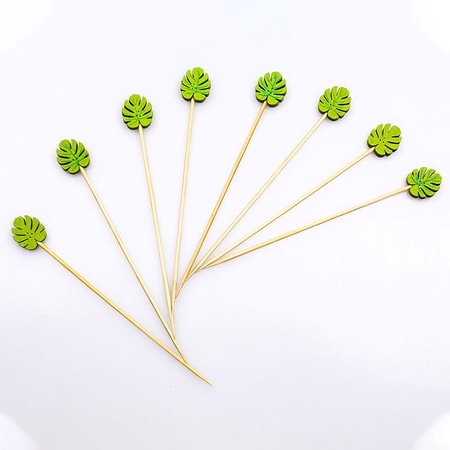 Set 100 scobitori Cocktail, Bambus, Verde, 5 inch - eMAG.ro