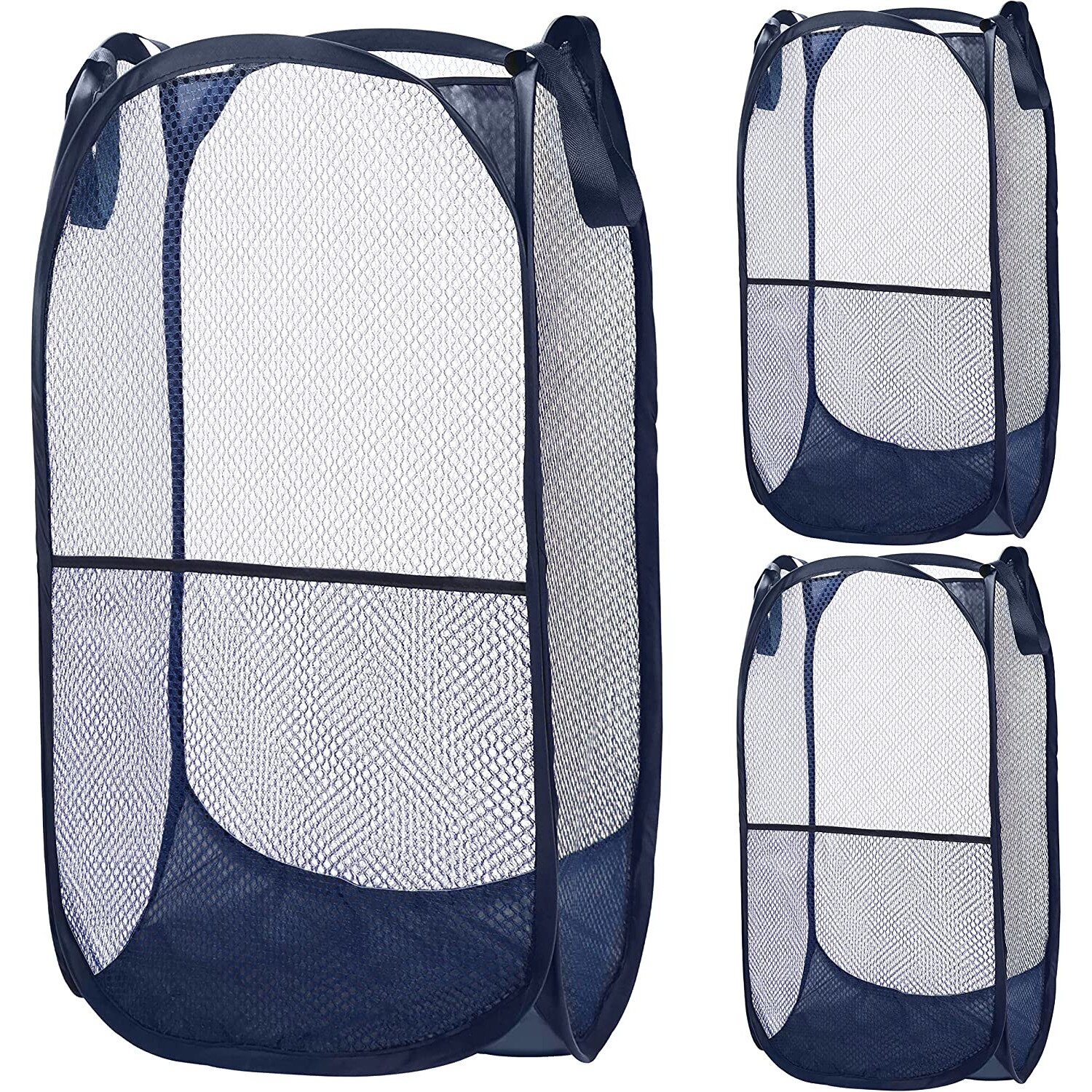 Set 3 cosuri pentru rufe, Pliabil, Inox/Nailon, 36x36x58 cm, Albastru ...