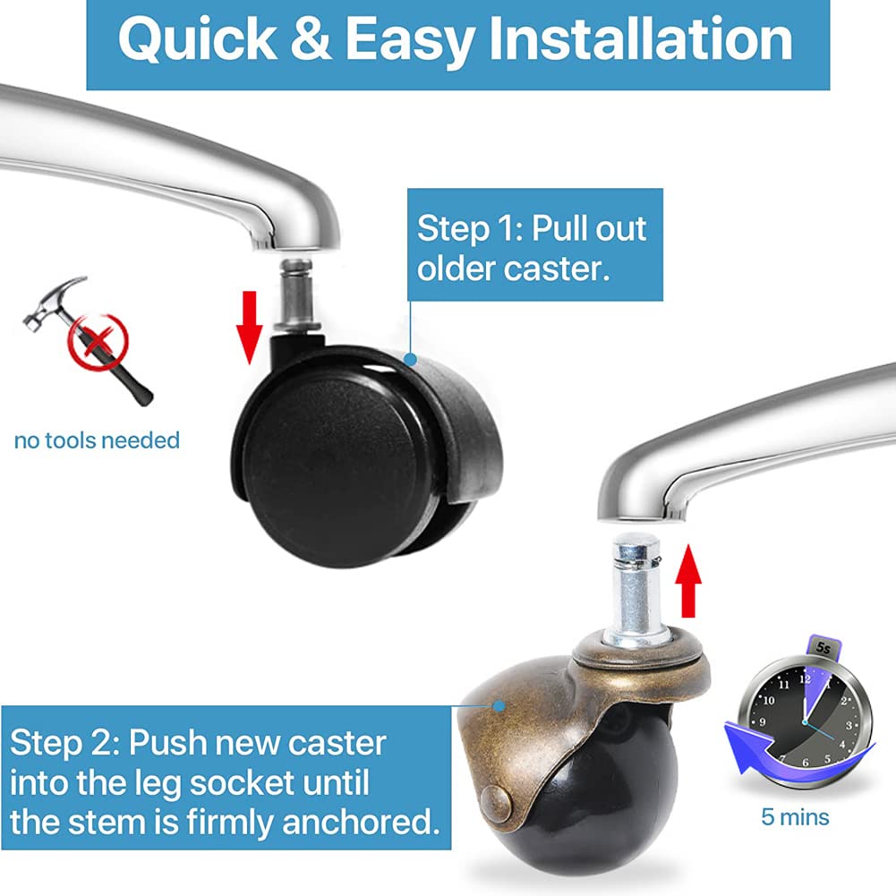 Set 5 roti scaun birou, Polipropilena/Metal, 50 mm, Auriu/Negru - eMAG.ro