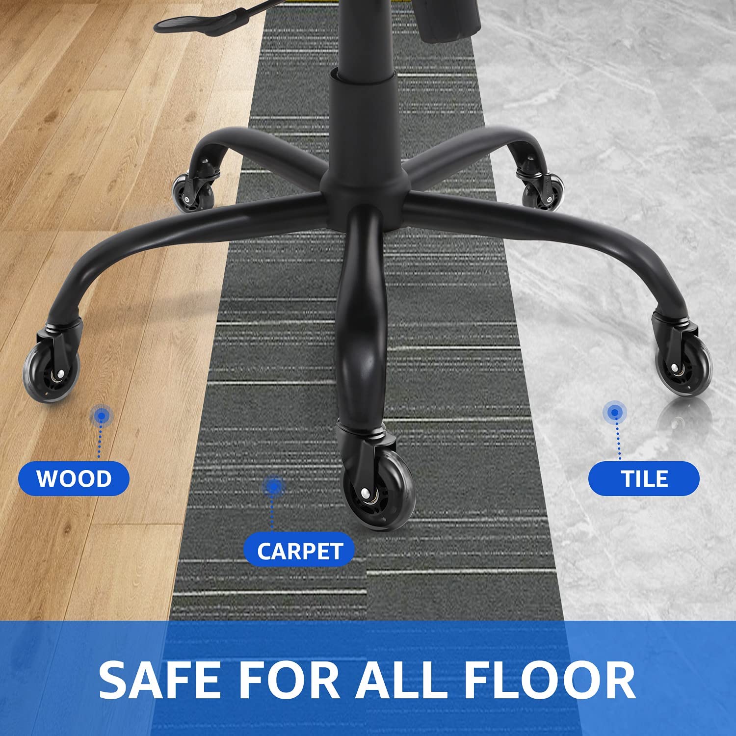 Set 5 roti scaun birou, Poliuretan, 11 x 21 mm, Rotire 360°, Negru ...