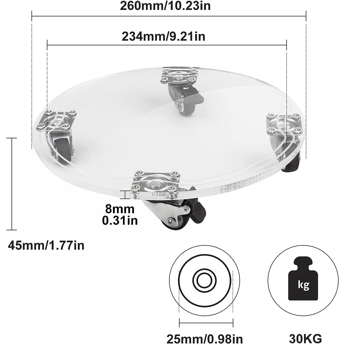 Suport pentru ghivece, Cu roti, 26 x 4.5 cm, Transparent - eMAG.ro