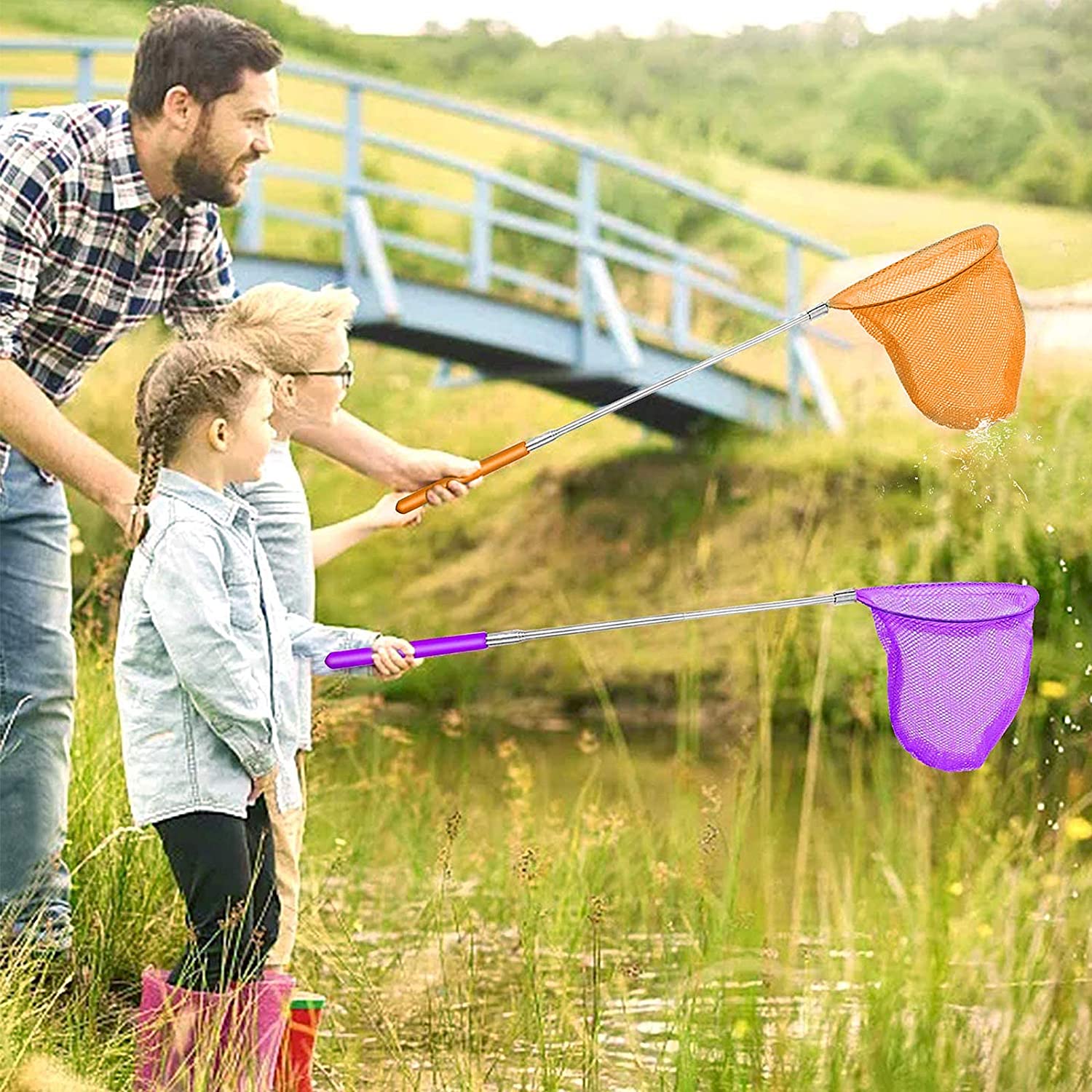 Plasa fluturi pentru copii cu tija telescopica si galeata pliabila ...