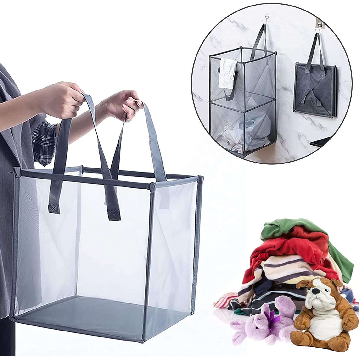 Cos de rufe pliabil, Textil, 32cm, Gri - eMAG.ro