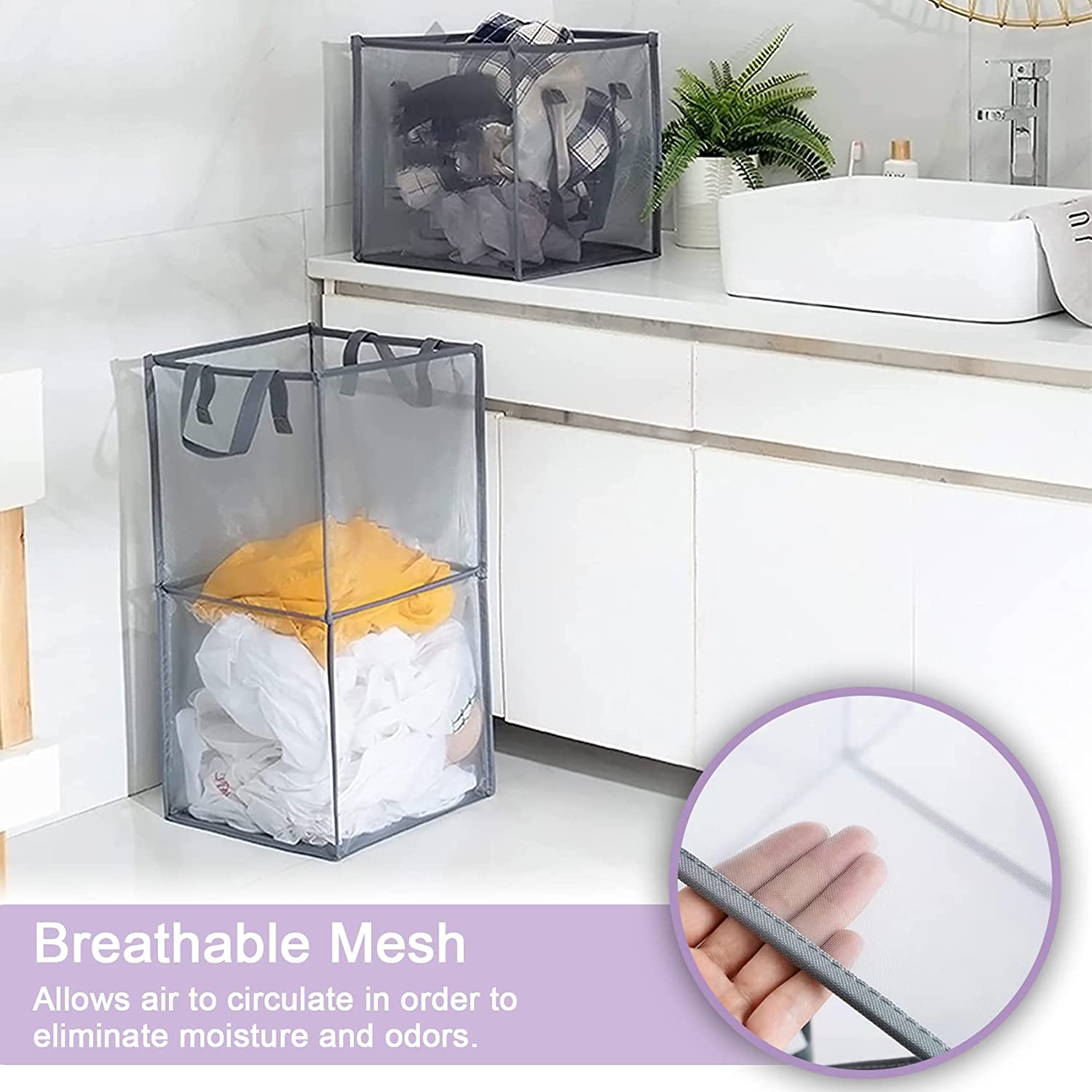 Cos de rufe pliabil, Textil, 32cm, Gri - eMAG.ro