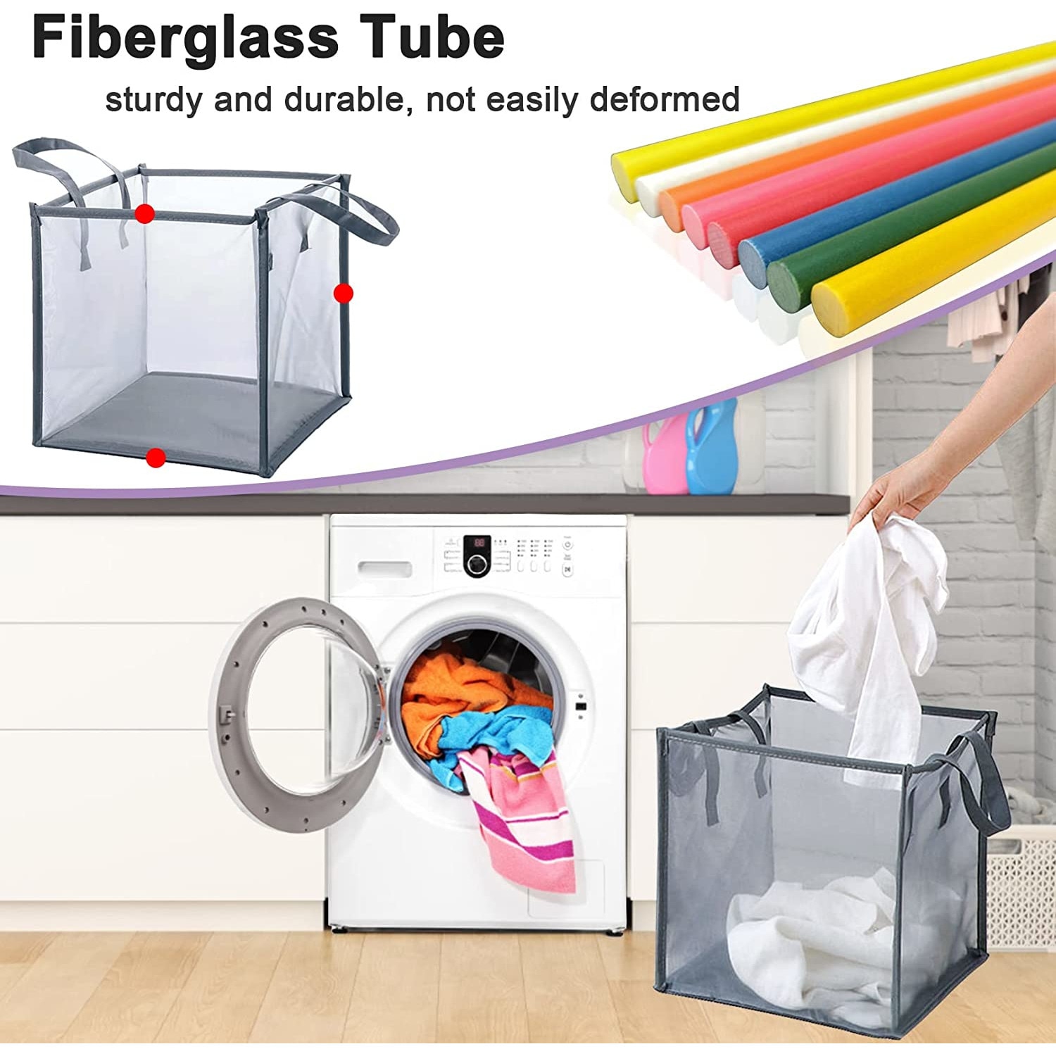 Cos de rufe pliabil, Textil, 32cm, Gri - eMAG.ro