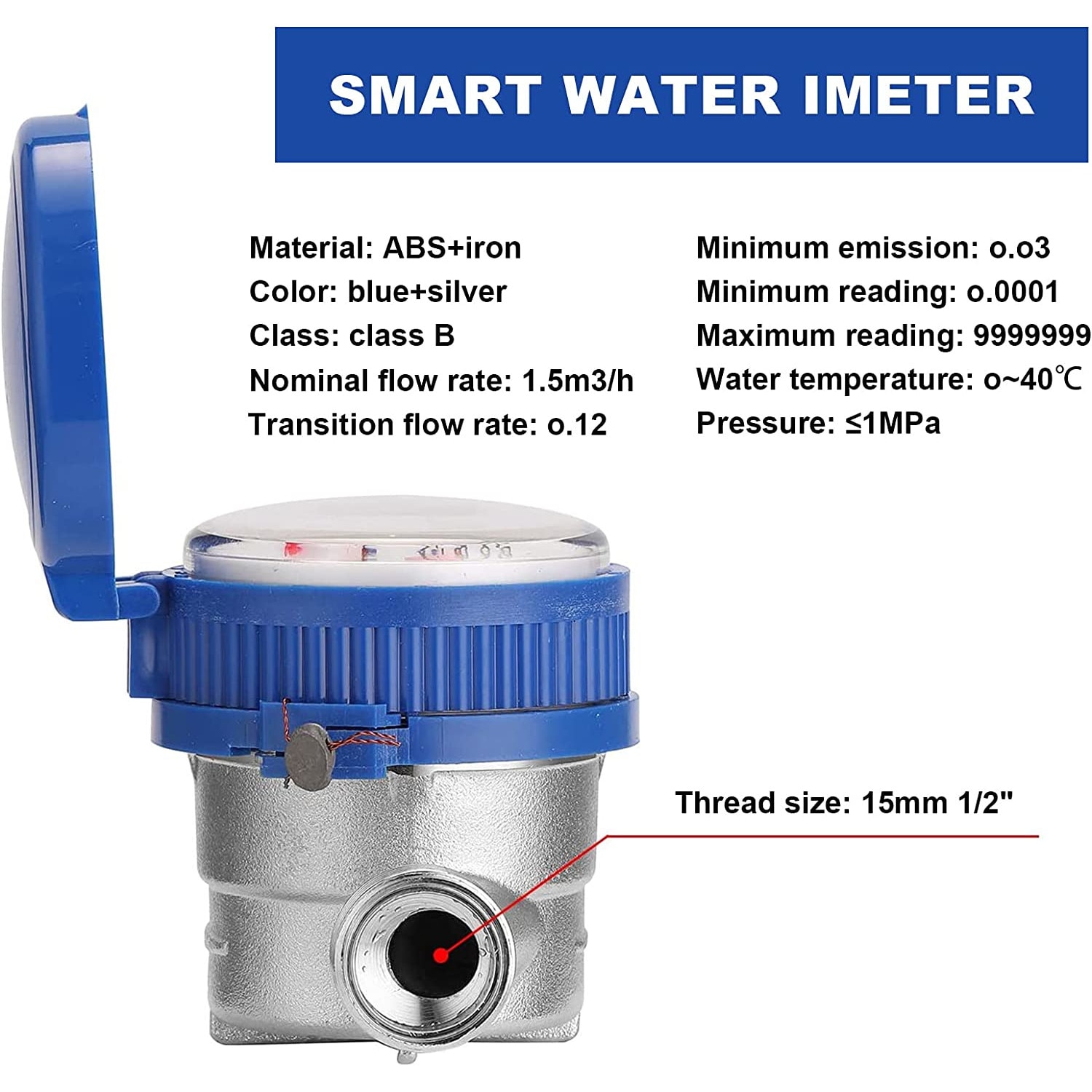 Contor de apa, ABS, 15mm, Argintiu/Albastru - eMAG.ro