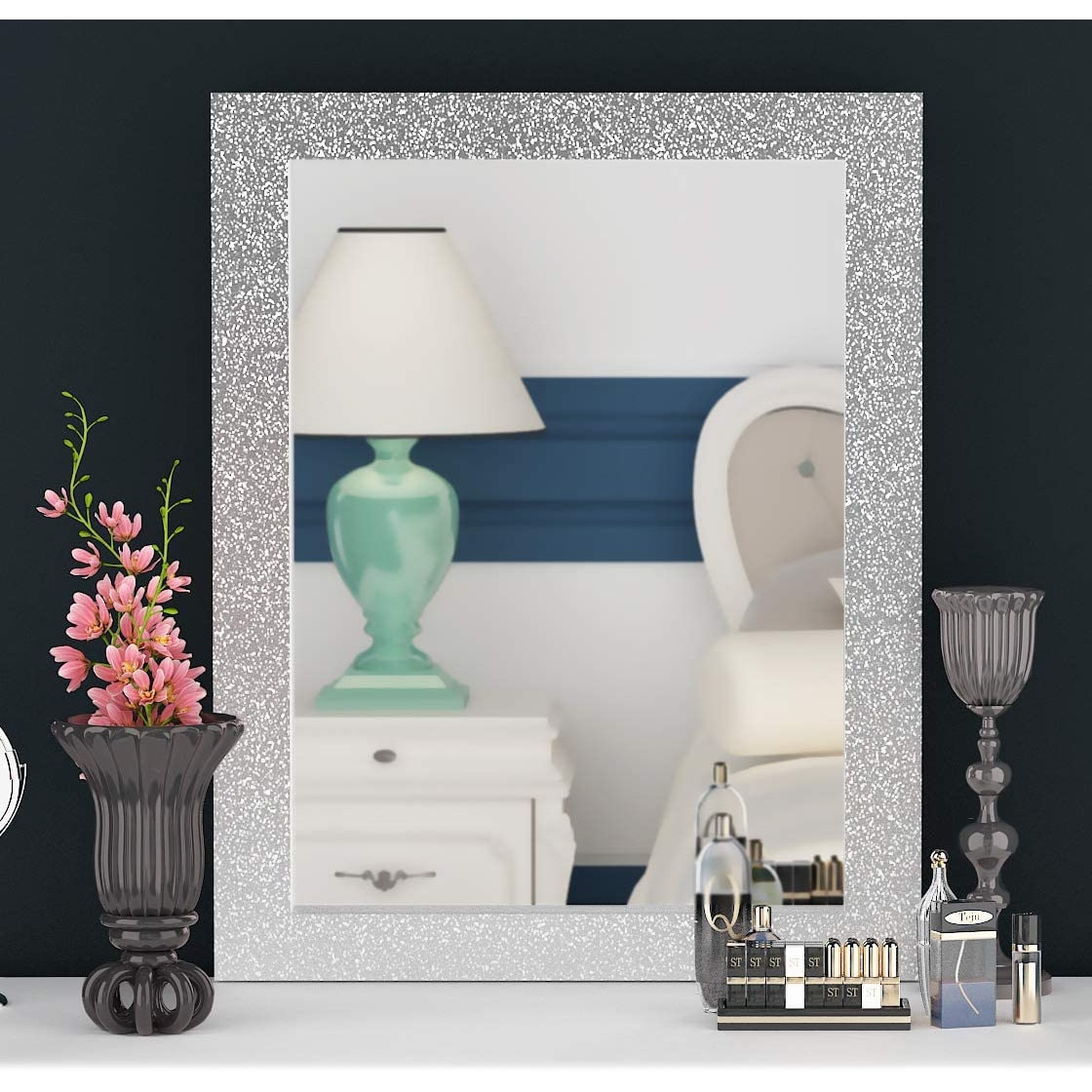 Tapet decorativ, Autoadeziv, Impermeabil, 45cm, 1m, Argintiu sclipici ...