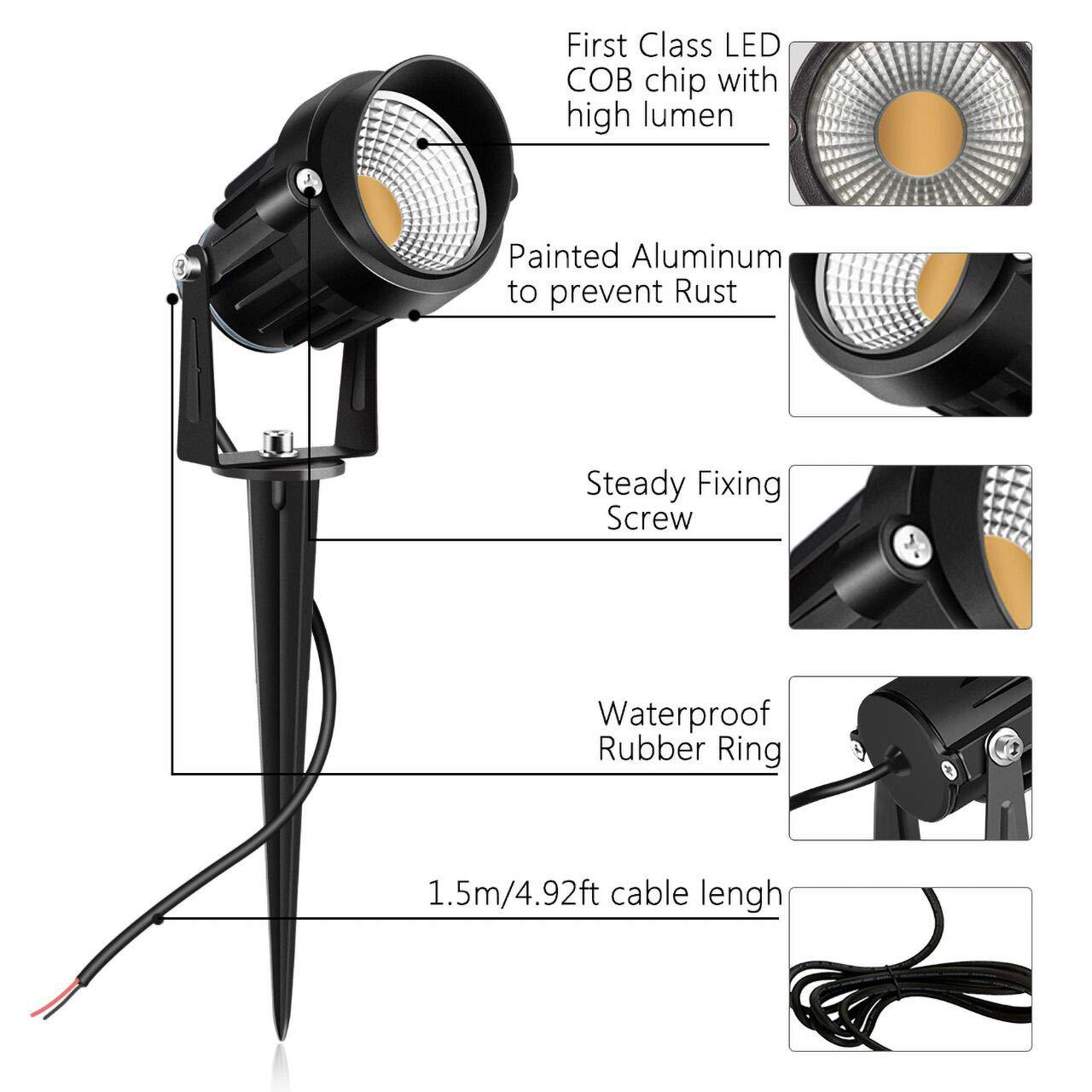 Spot de gradina, LED, 7 W, 220 V, Lumina alba calda 3000K, Negru - eMAG.ro
