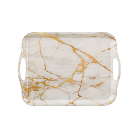 Tava servire, Plastic, 35 x 25 x 2 cm, Alb/Auriu - eMAG.ro