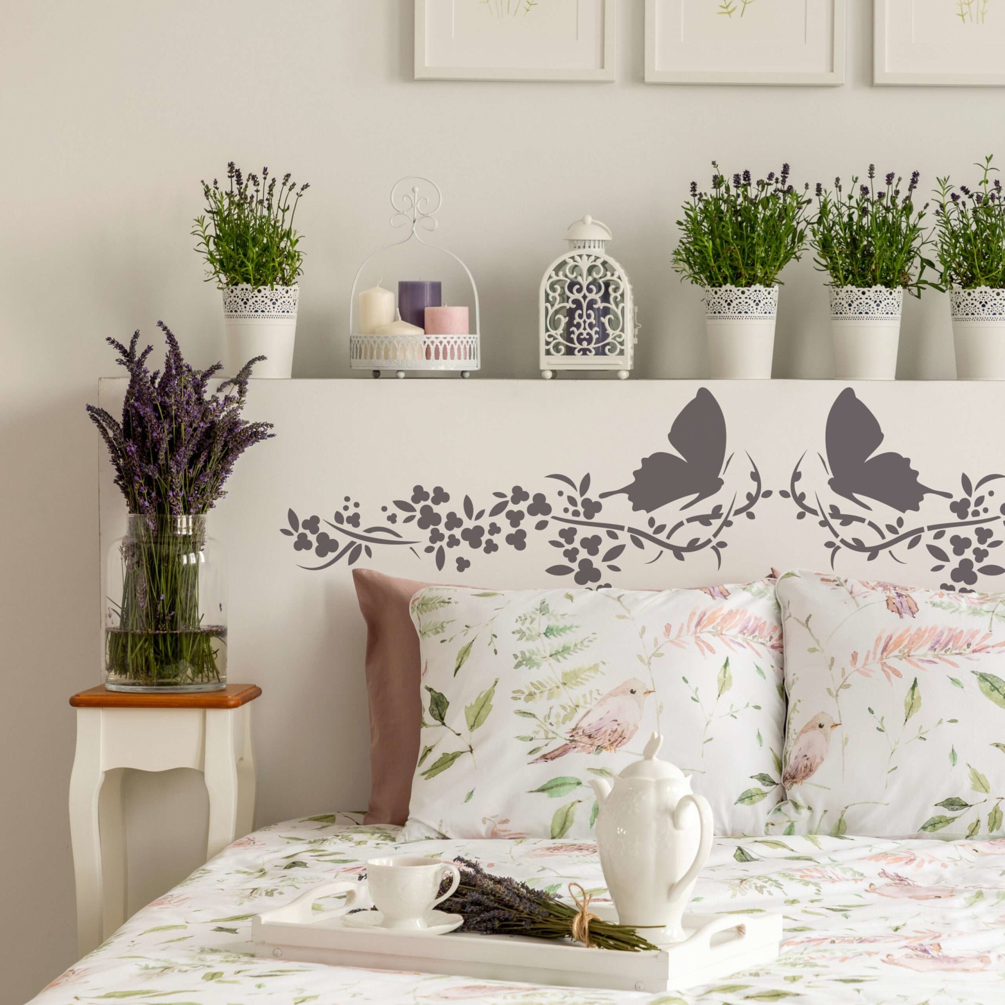 Sablon decorativ reutilizabil, Nakleo, Floare cu fluture, 21 x 45 cm ...