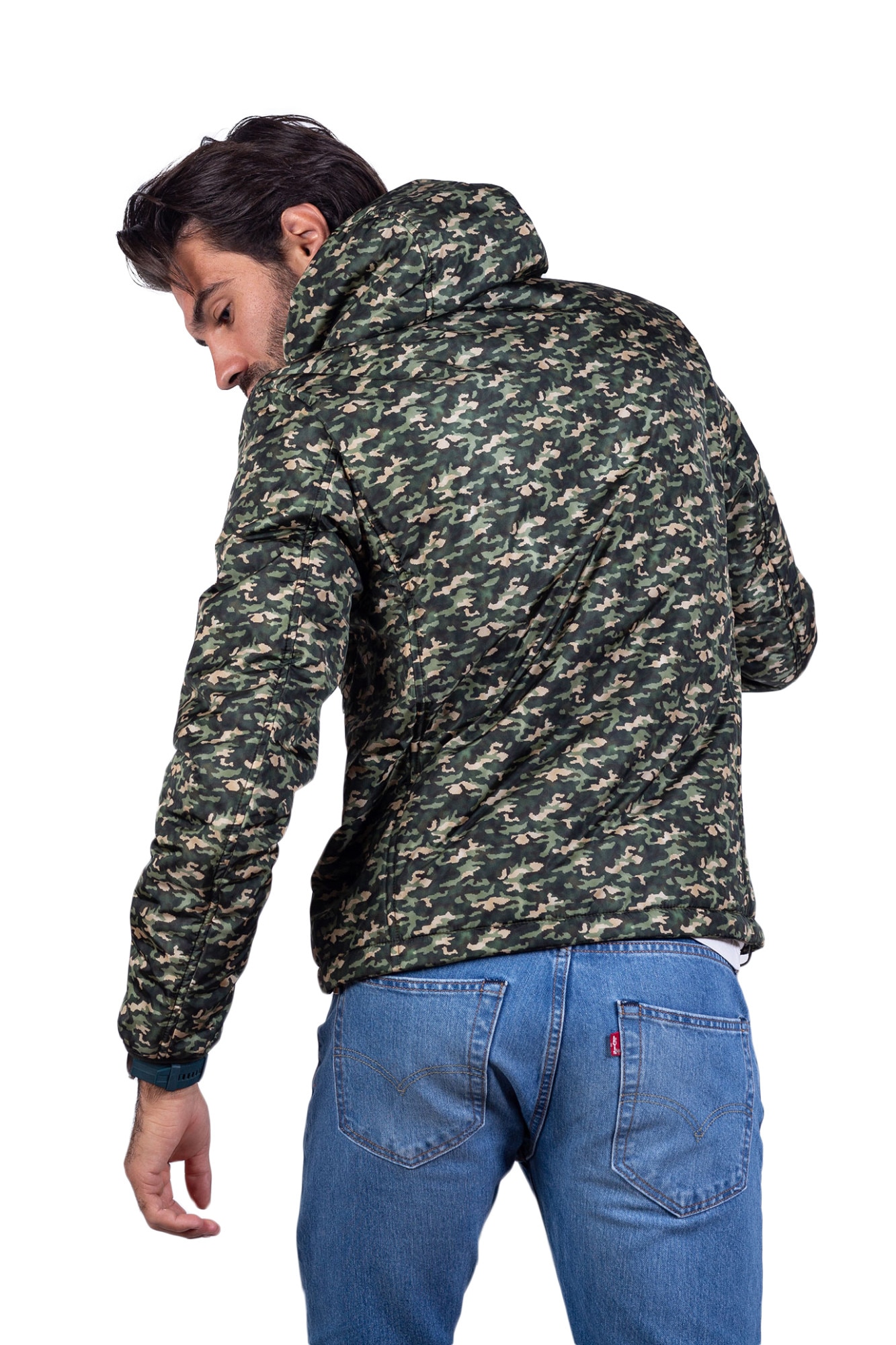 Geaca print cu gluga, Artieri, verde camuflaj, XS - eMAG.ro