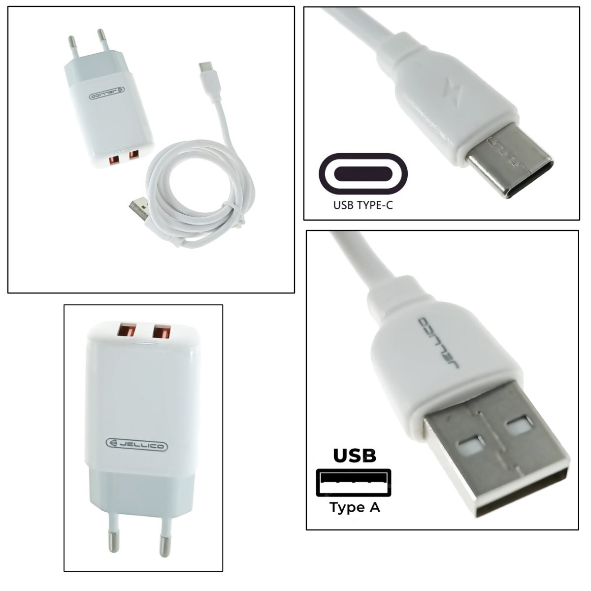 Hálózati Töltőkészlet 2 Usb Porttal és Usb C Kábel Hossza 1 M 5 V 2 4