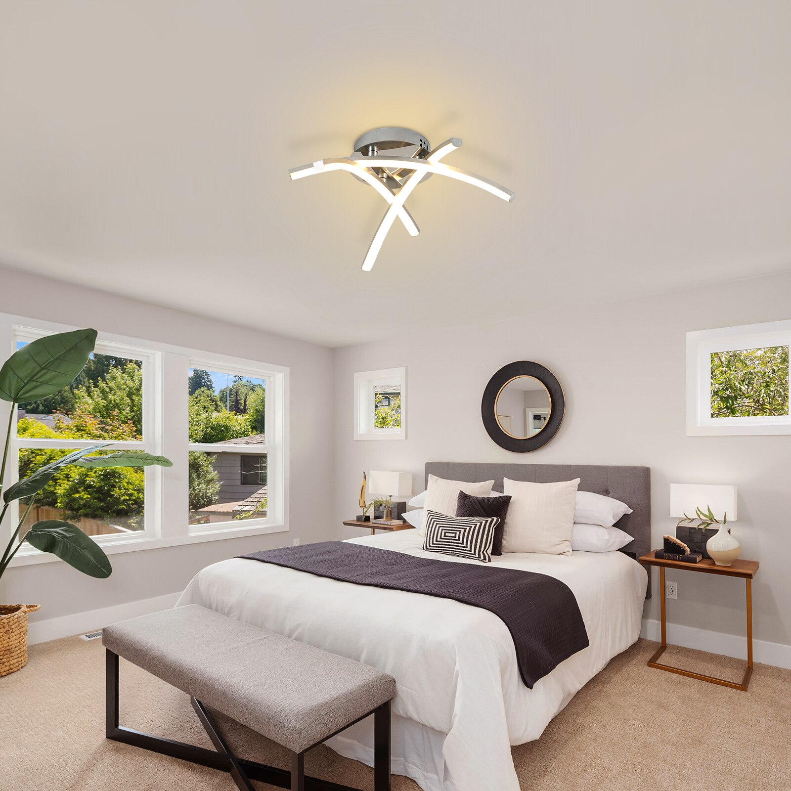 Plafoniera Cu Led, Goeco, Trident Arc, Argintiu, 220v, Dimensiune 43 * ...