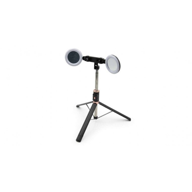 3 az 1-ben Selfie bot és tripod állvány, 2 db kör alakú tükrös LED ...